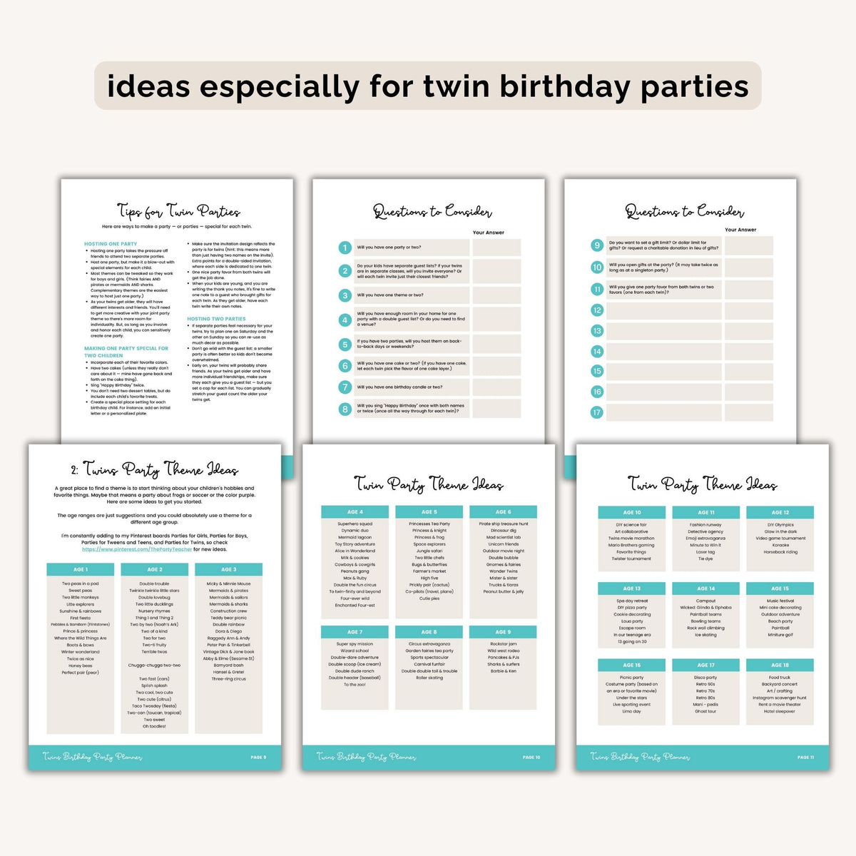 Twins Birthday Party Planner INSTANT DOWNLOAD - The Party Teacher