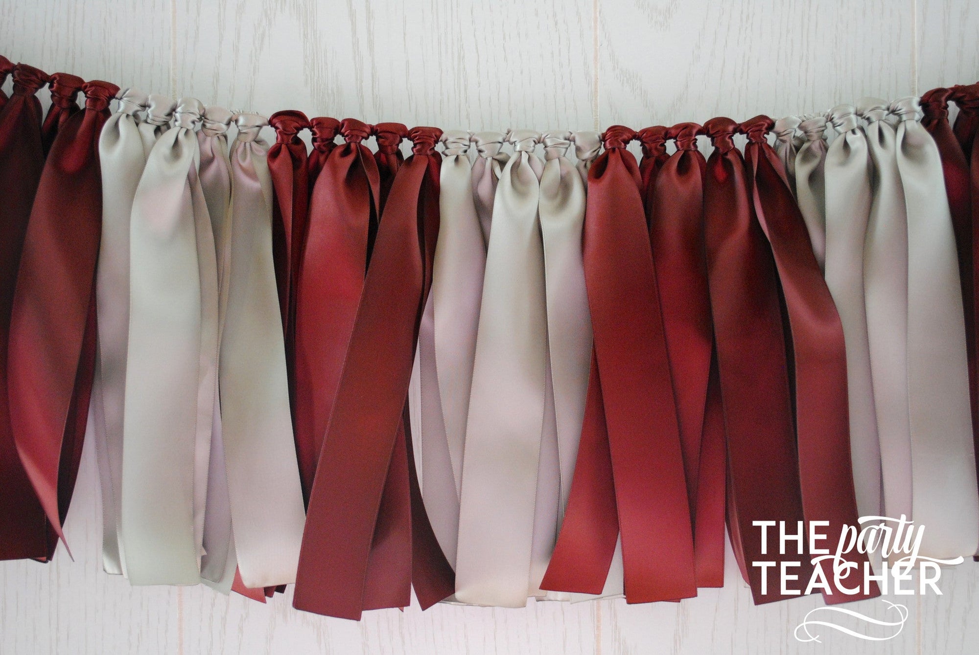 Burgundy Silver Ribbon Bunting - FREE Shipping - The Party Teacher